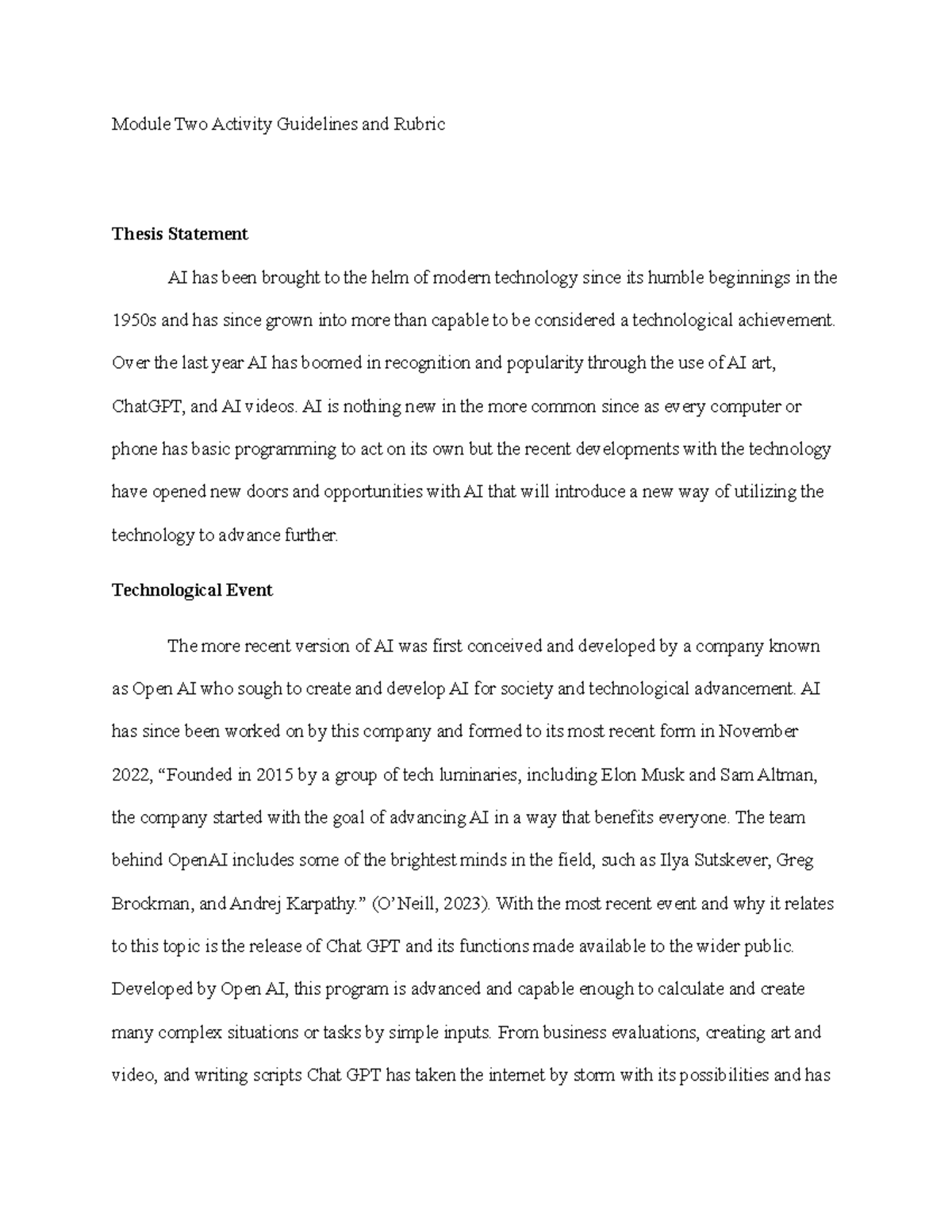 Assignment 2 - Module Two Activity Guidelines and Rubric Thesis ...
