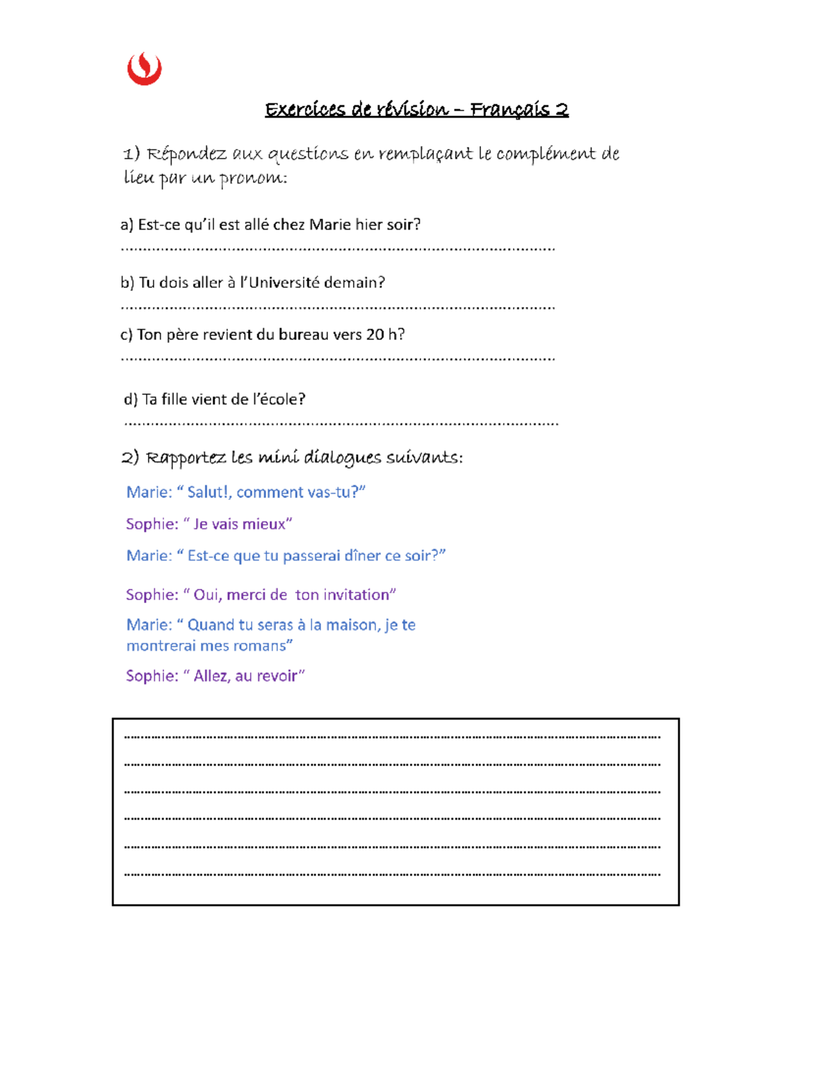 Exercices de révision - revision - Exercices de révision – Français 2 ...