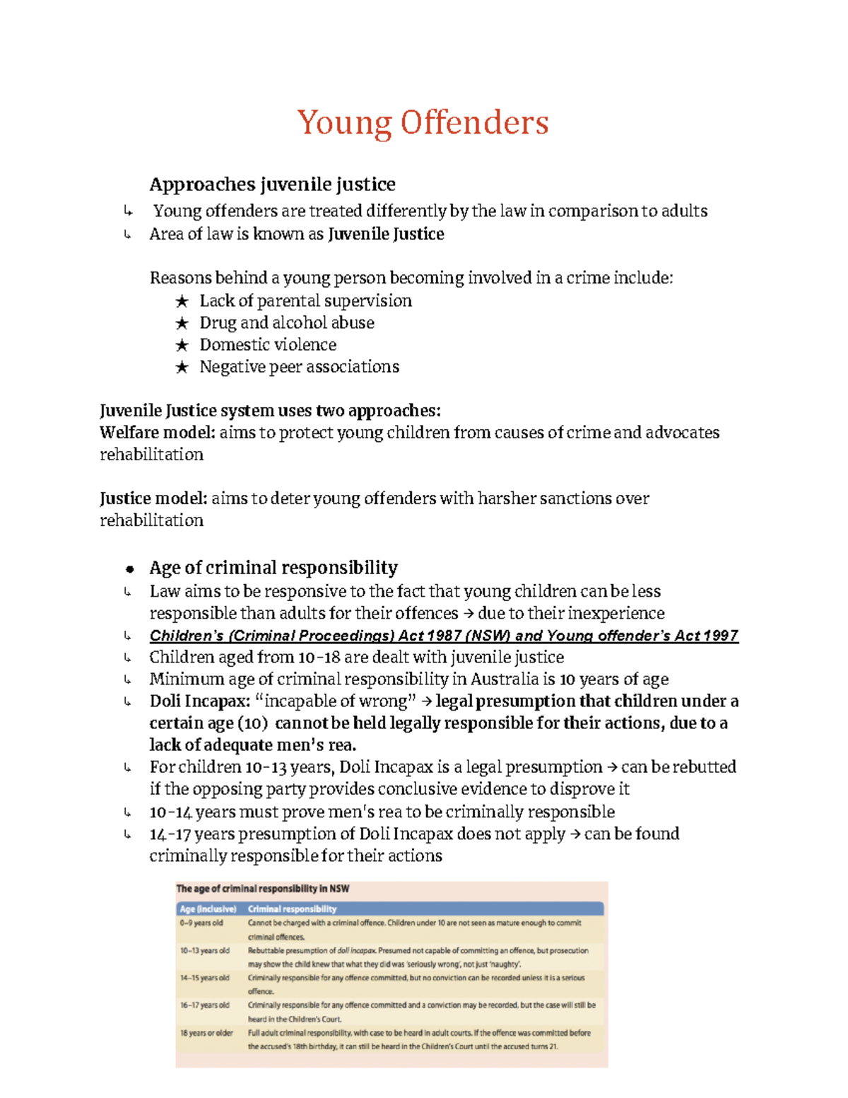 Legal Studies HSC Young Offenders condensed notes - printing - Young ...