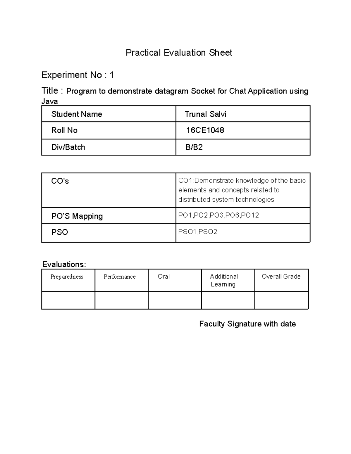 DC Exp1 - Practical Evaluation Sheet Experiment No : 1 Title :Program to demonstrate datagram ...