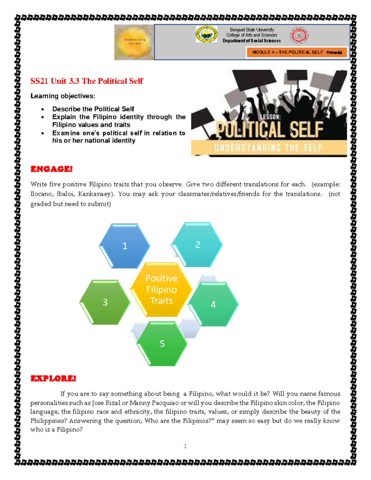Module 4B Political SELF - SS21 Unit 3 The Political Self Learning ...