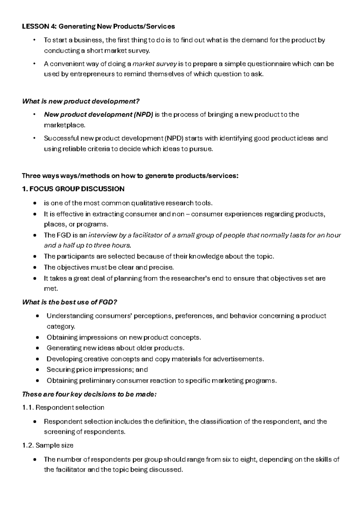Q3 Lesson-4 Generating-New-Products-and-Services - LESSON 4: Generating ...
