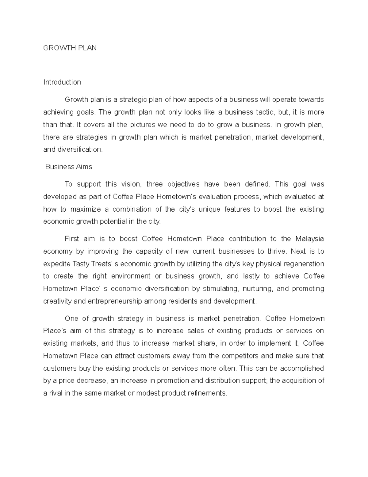 Growth PLAN Assignment apt2053 - Bachelor of entrepreneurship - UMK ...