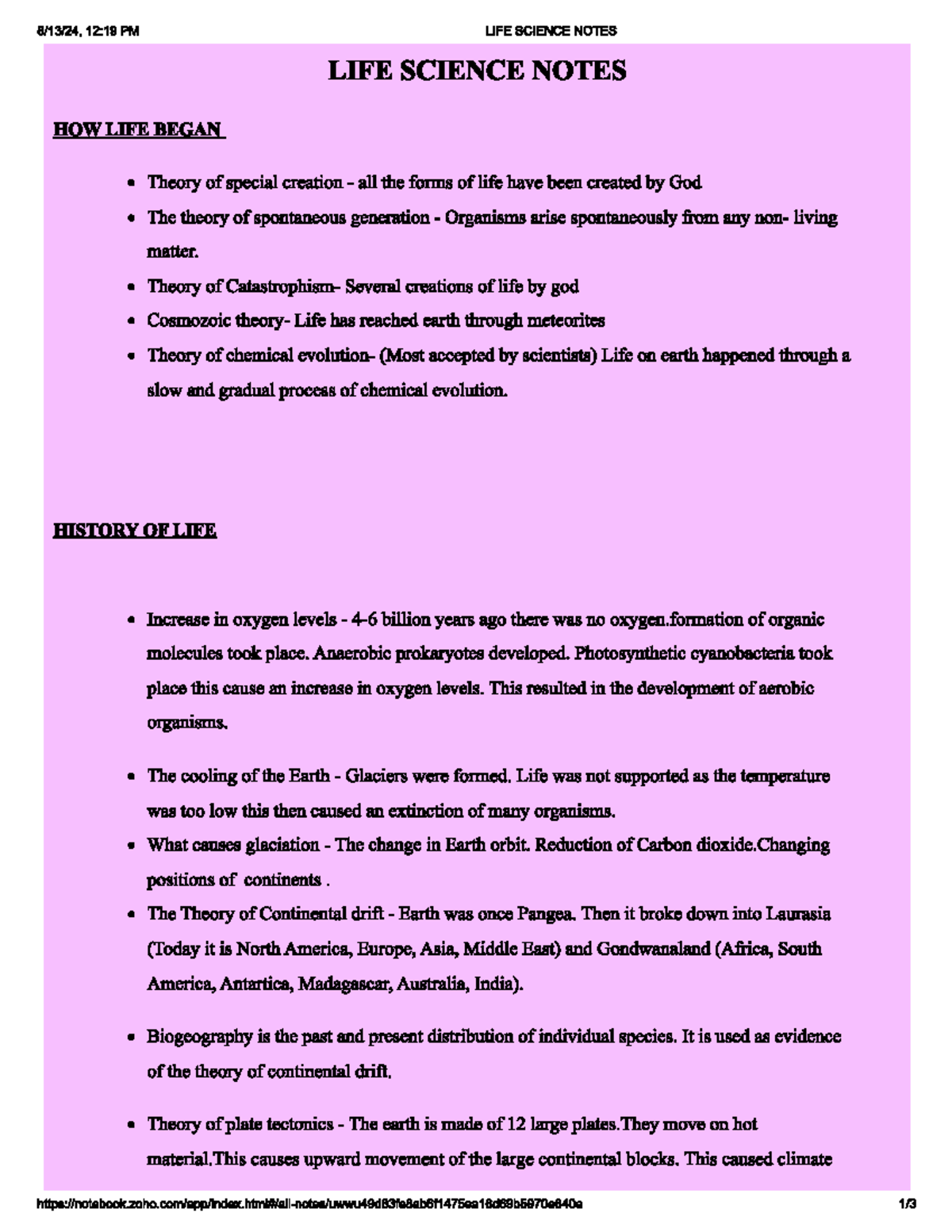 Life science - Biology notes on how life began - 12:19 PM LIFE SCIENCE ...