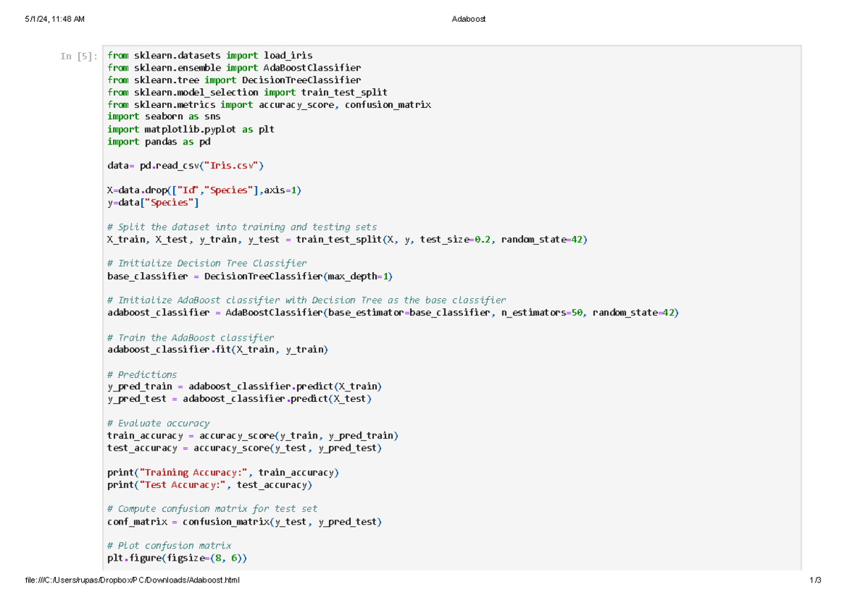 Adaboost - In [5]: from sklearn import load_iris from sklearn import AdaBoostClassifier from ...