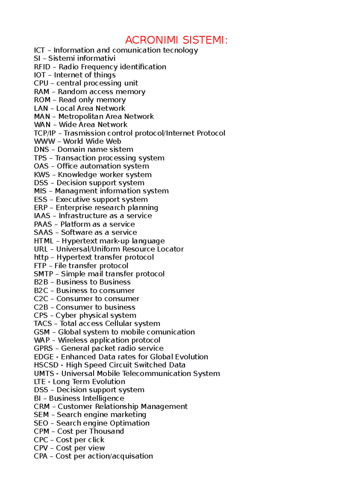 Acronimi di sistemi - ACRONIMI SISTEMI: ICT – Information and ...