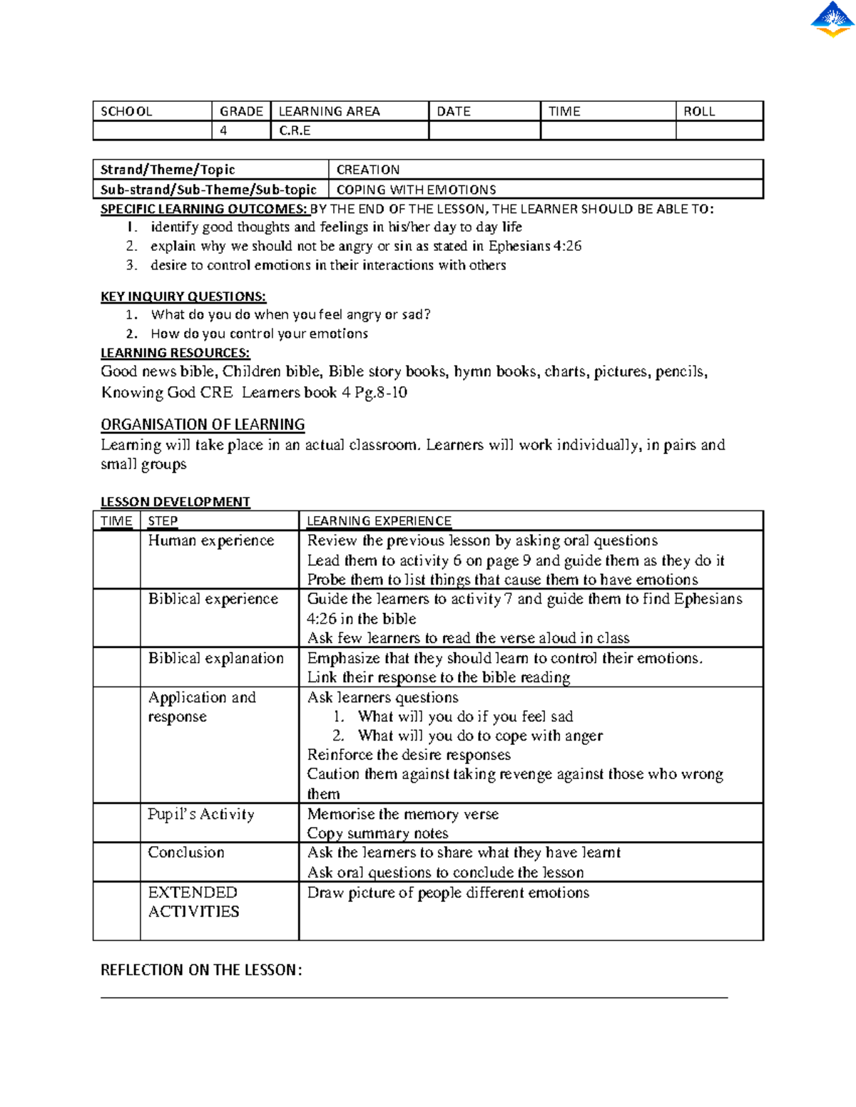 CRE Grade 4 Lesson Plans - The Holy Bible and Creation - 4 C.R Strand ...