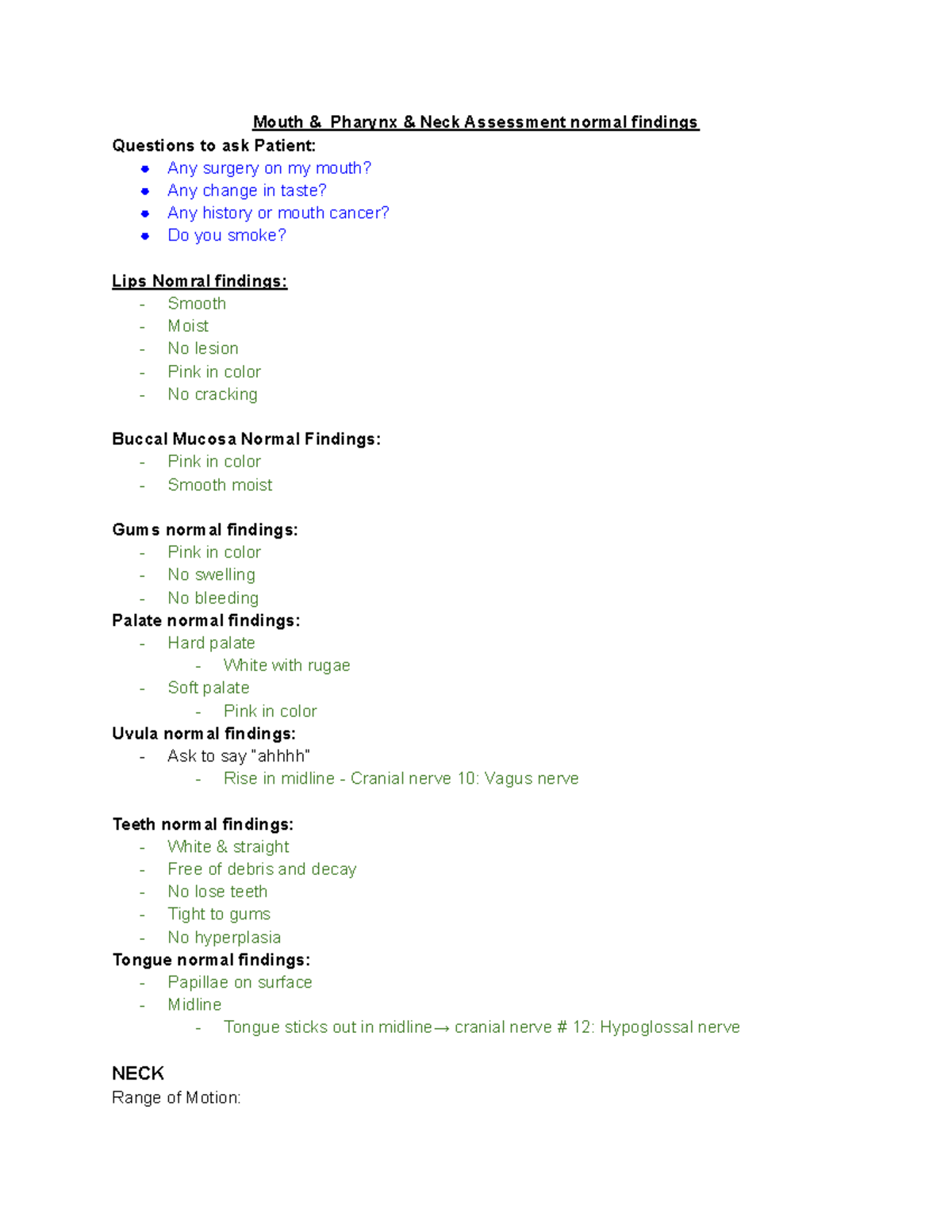 Health assessment mouth, pharynx and neck assessment - Mouth & Pharynx ...