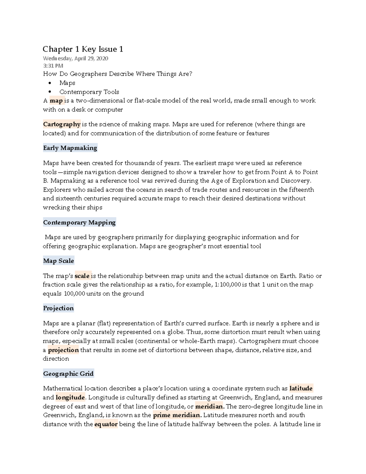 Full Chapter Review - Chapter 1 Key Issue 1 Wednesday, April 29, 2020 3 ...