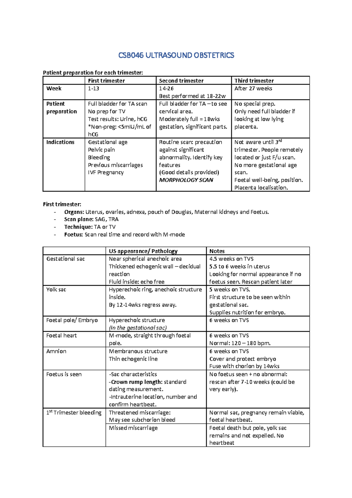 CSB046 Ultrasound Obstetrics 1 - CSB046 ULTRASOUND OBSTETRICS Patient ...