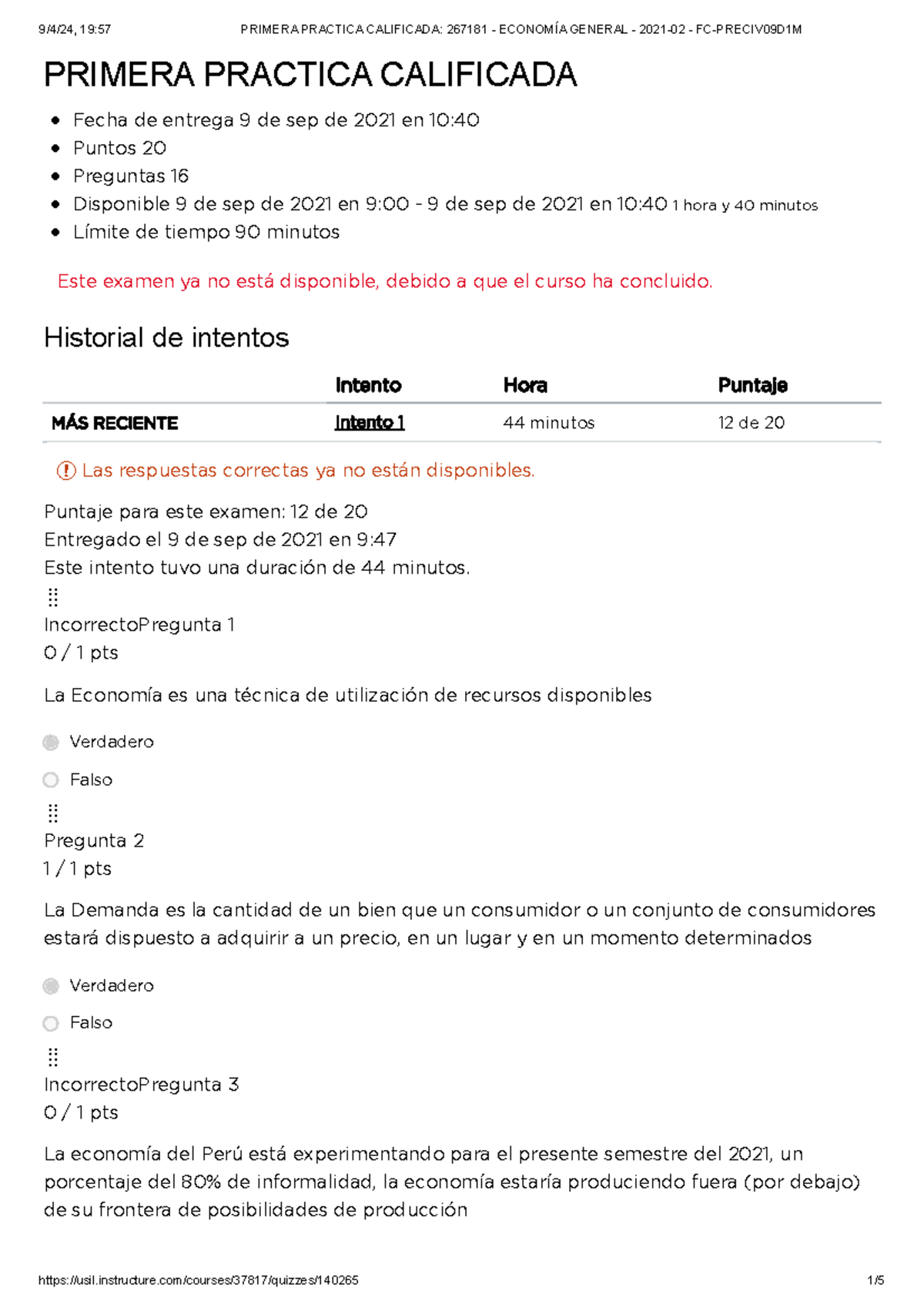 Primera Practica Calificada - Economía General - 2021-02 - PRIMERA PRACTICA CALIFICADA Fecha de ...