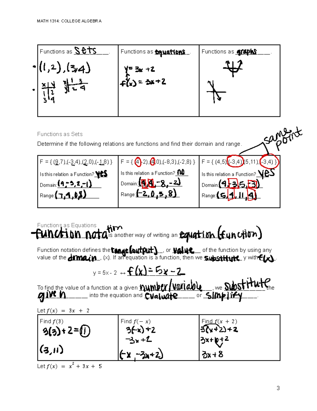 Math Notes Math 1314 College Algebra Functions As Functions As