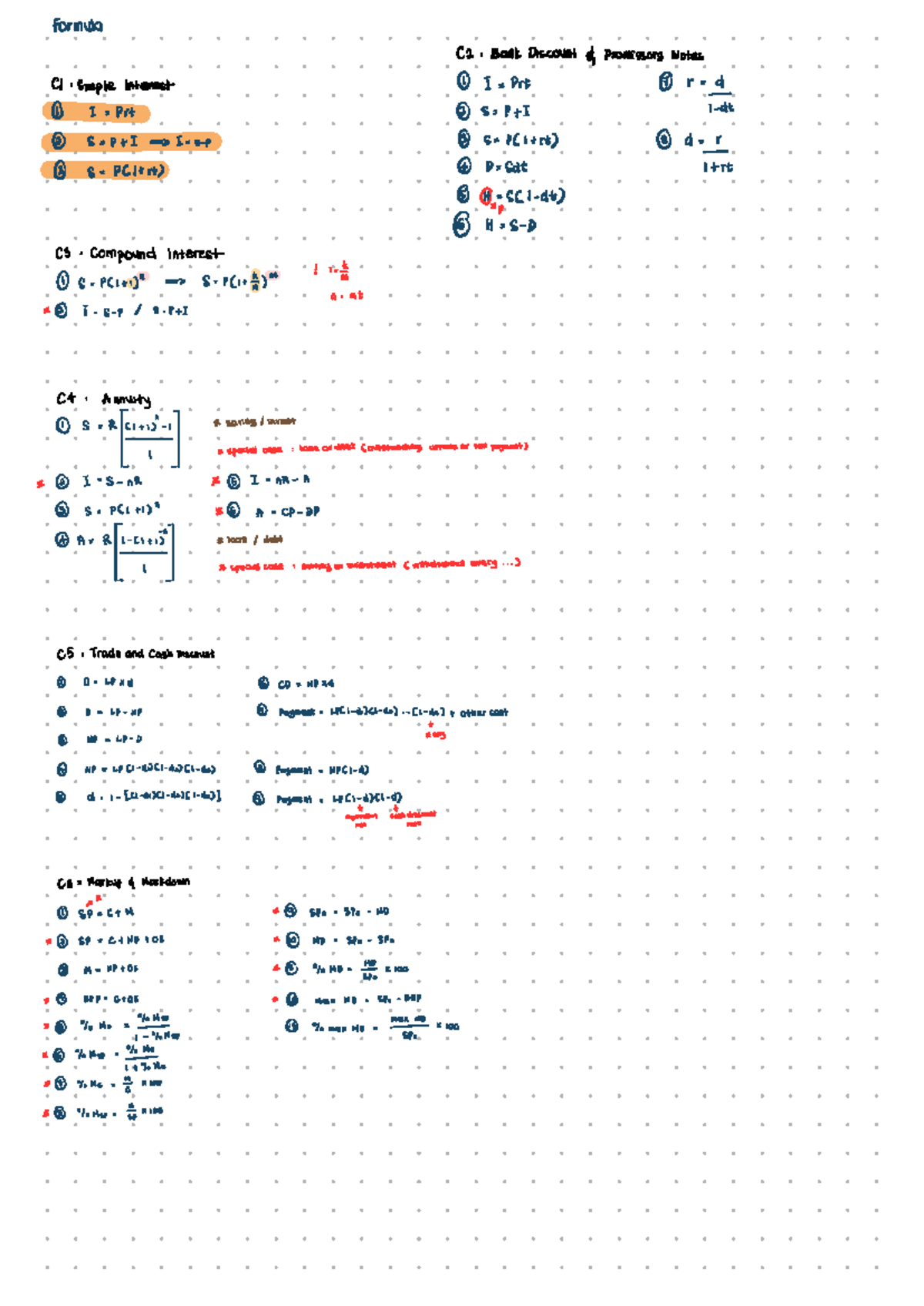 Formula in MAT112 - Summary Business Mathematics - Formula C2 Bank ...