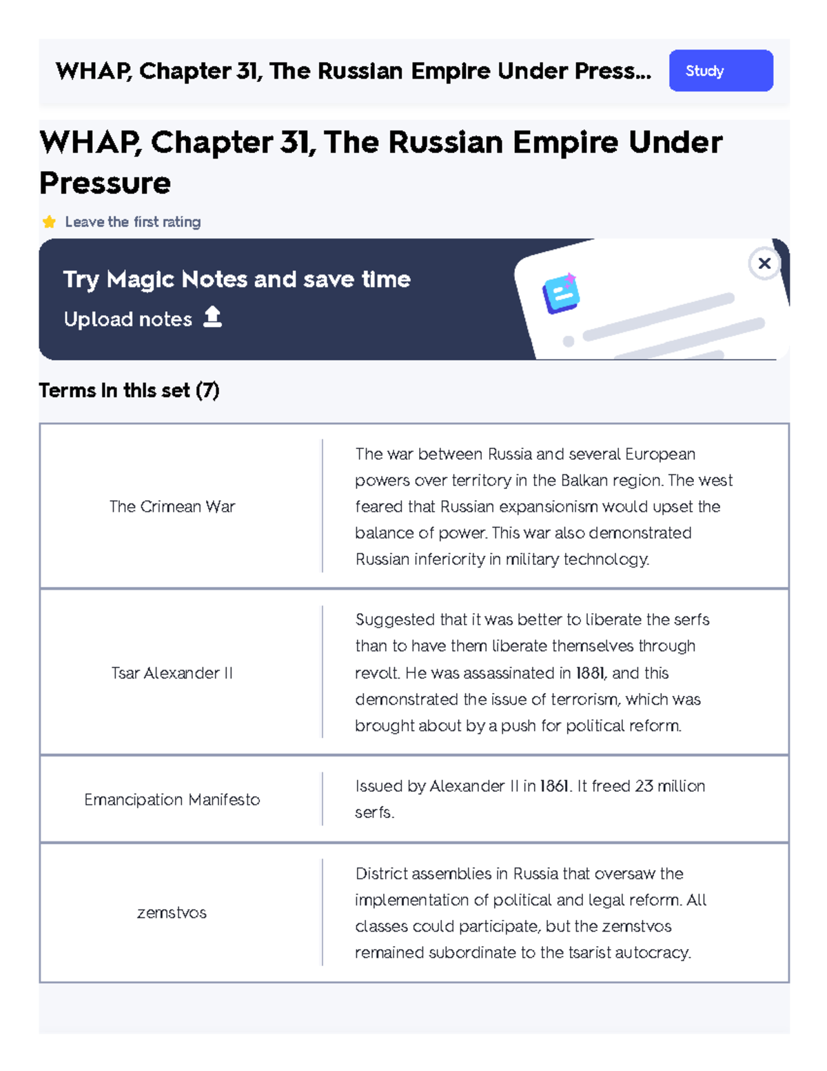 WHAP, Chapter 31, The Russian Empire Under Pressure Flashcards Quizlet ...