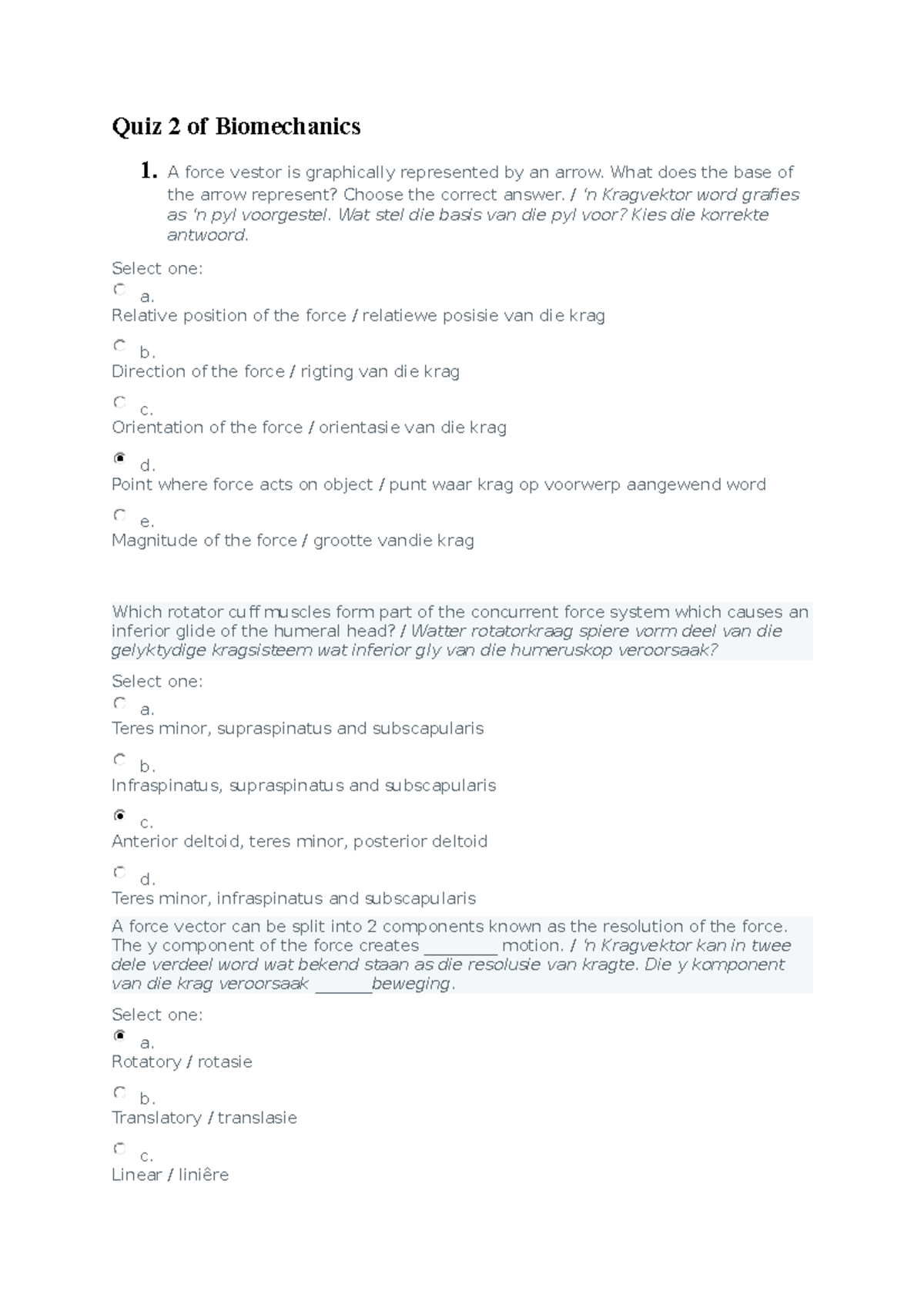 Quiz 2 Biomechenics - GOOD MATERIALS TO WORK ON - Quiz 2 of ...