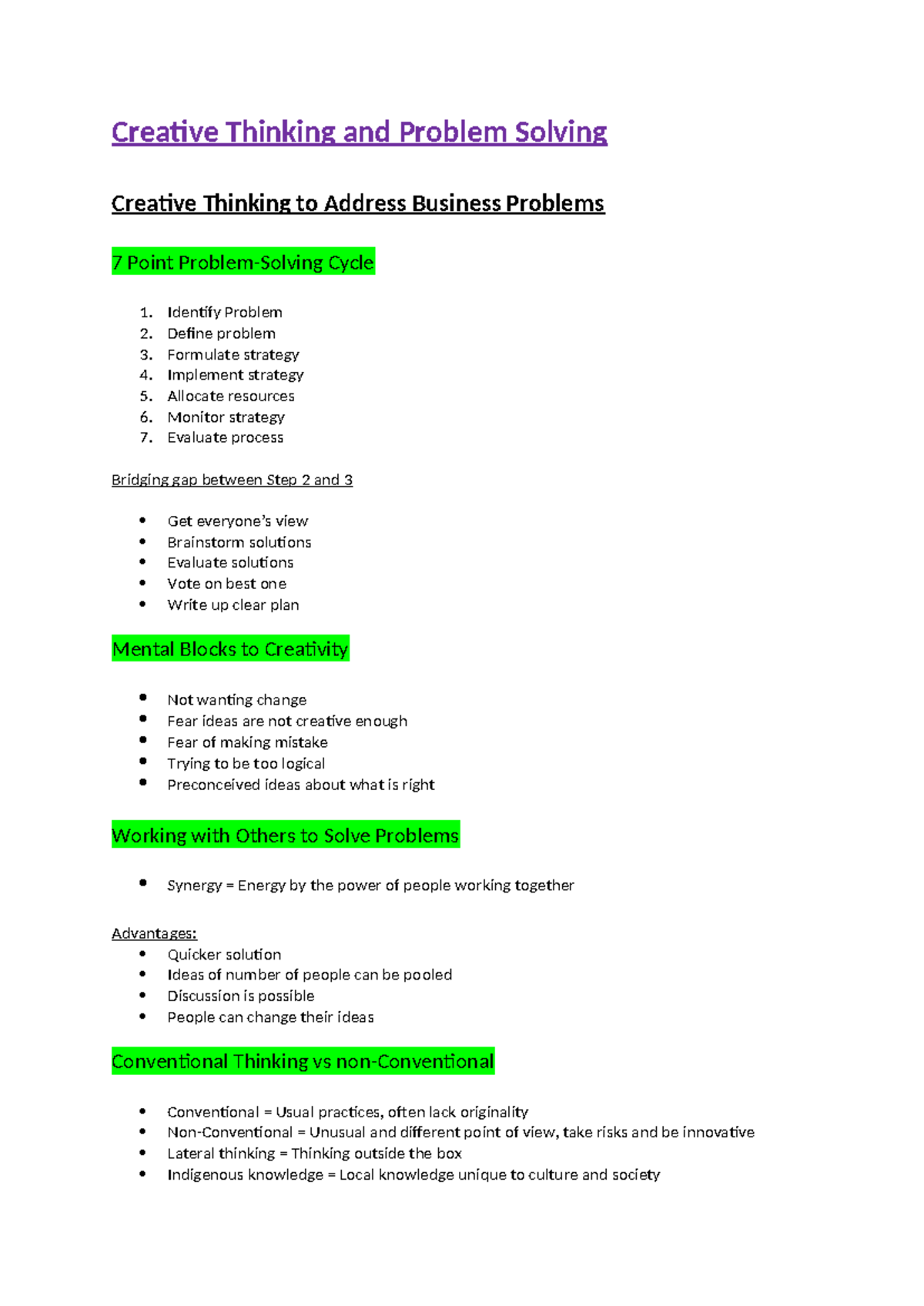 Creative Thinking and Problem Solving - Creative Thinking and Problem ...