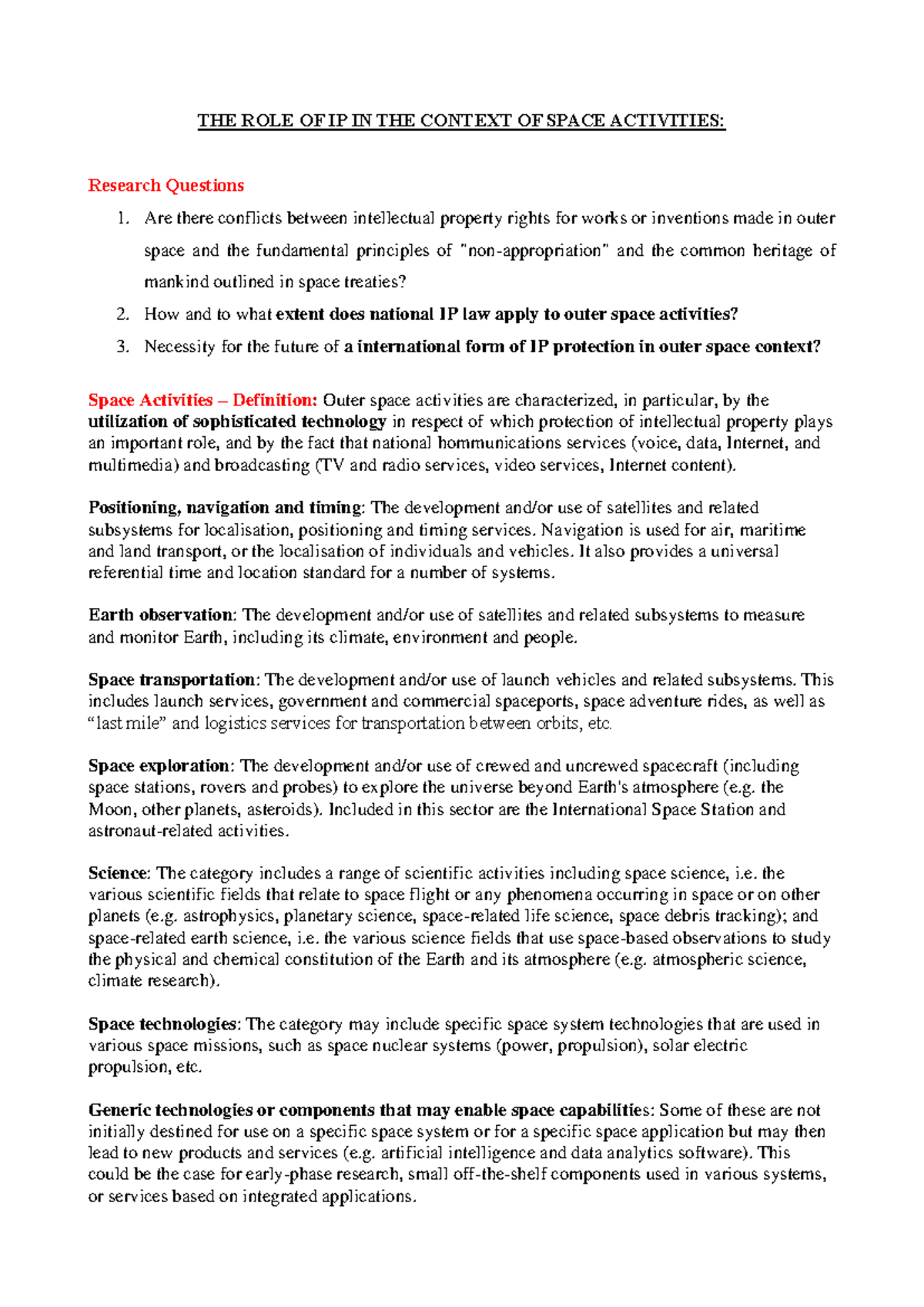 The Role of IP in outer space activities - THE ROLE OF IP IN THE ...