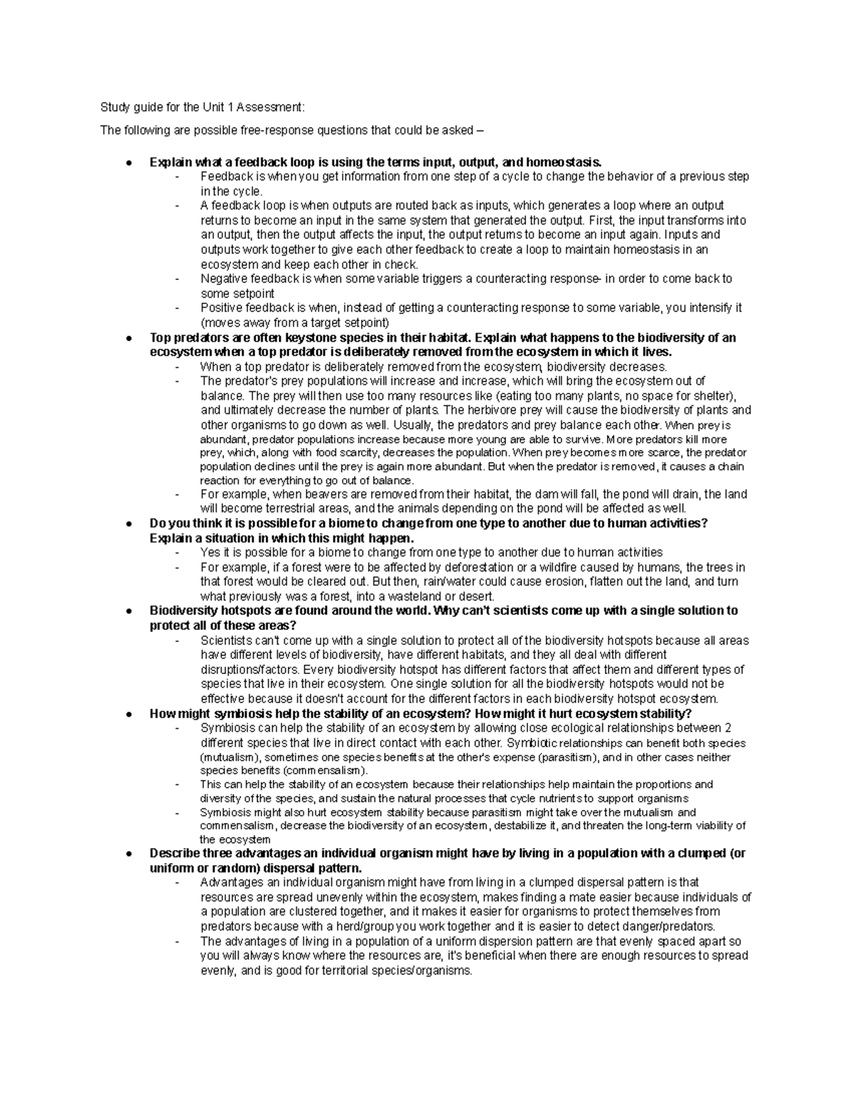 Study guide for the Unit 1 Assessment - Study guide for the Unit 1 ...
