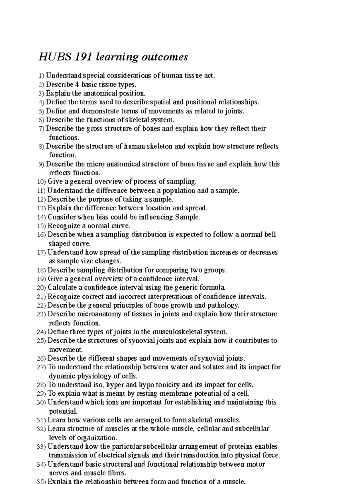HUBS 191 learning outcomes - HUBS 191 learning outcomes Understand ...