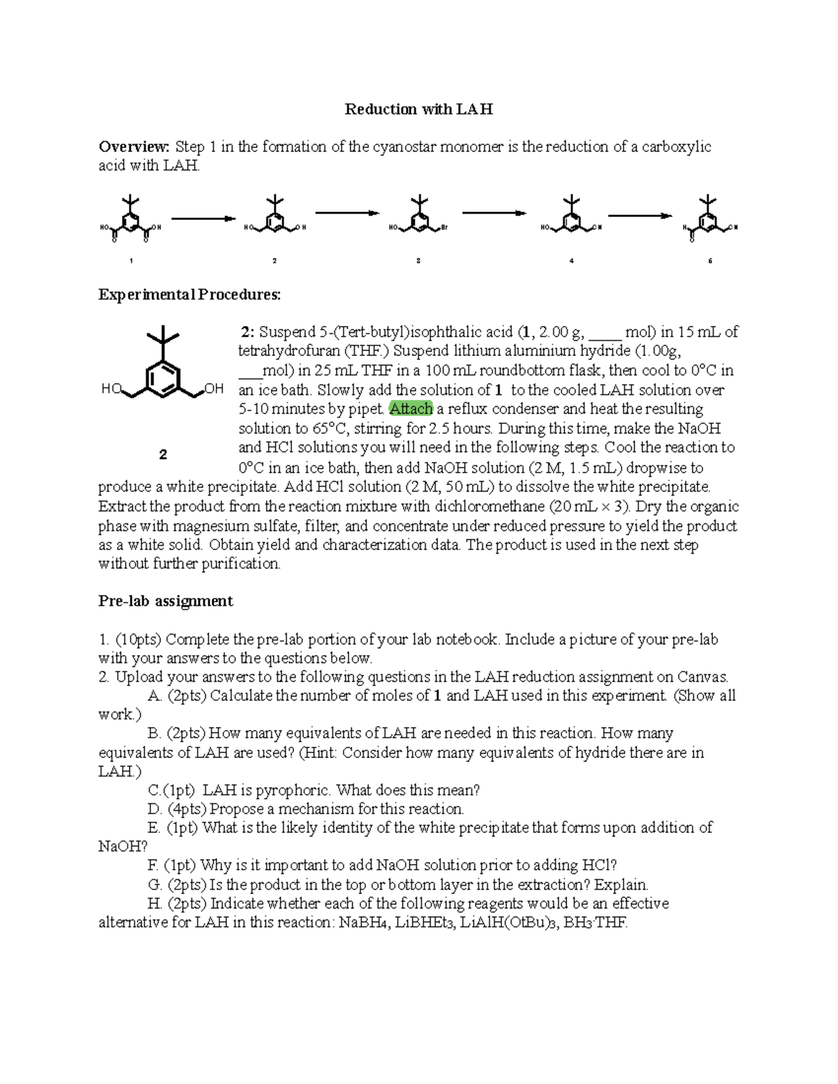 Cyanostar reduction handout - Reduction with LAH Overview: Step 1 in ...
