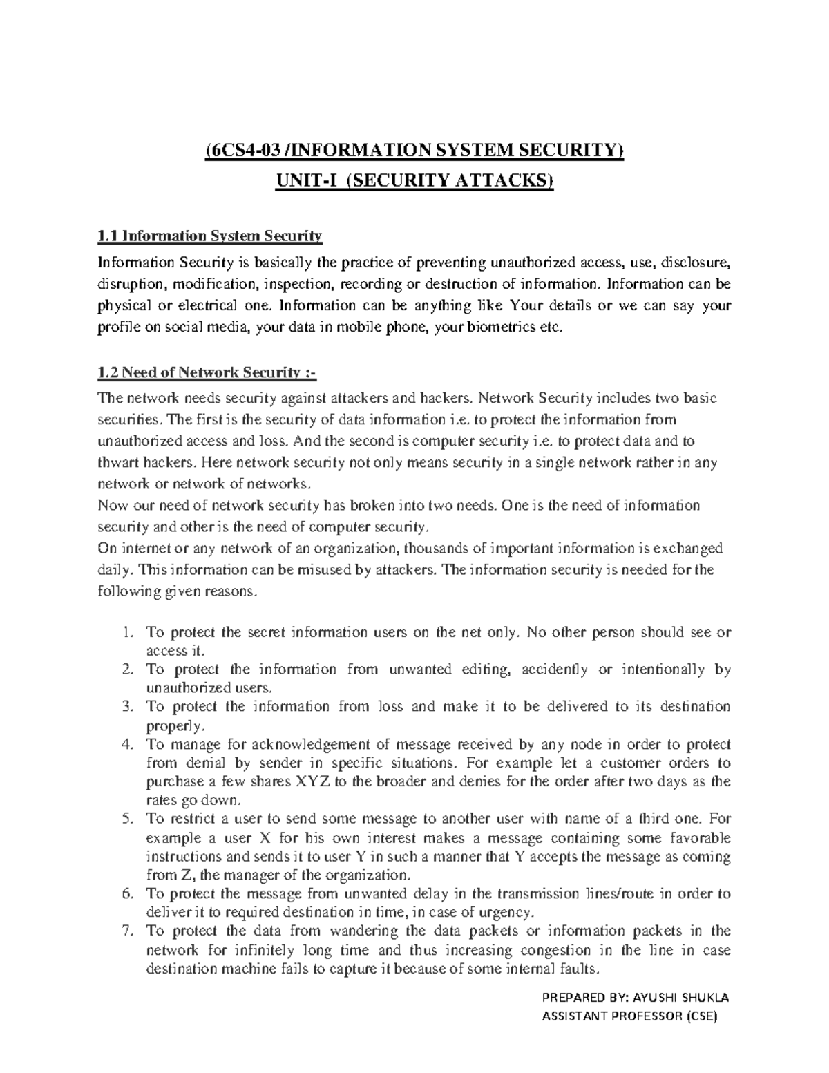 ISS UNIT-01 - Complete notes of ISS unit-1 RTU 6th sem. - PREPARED BY ...