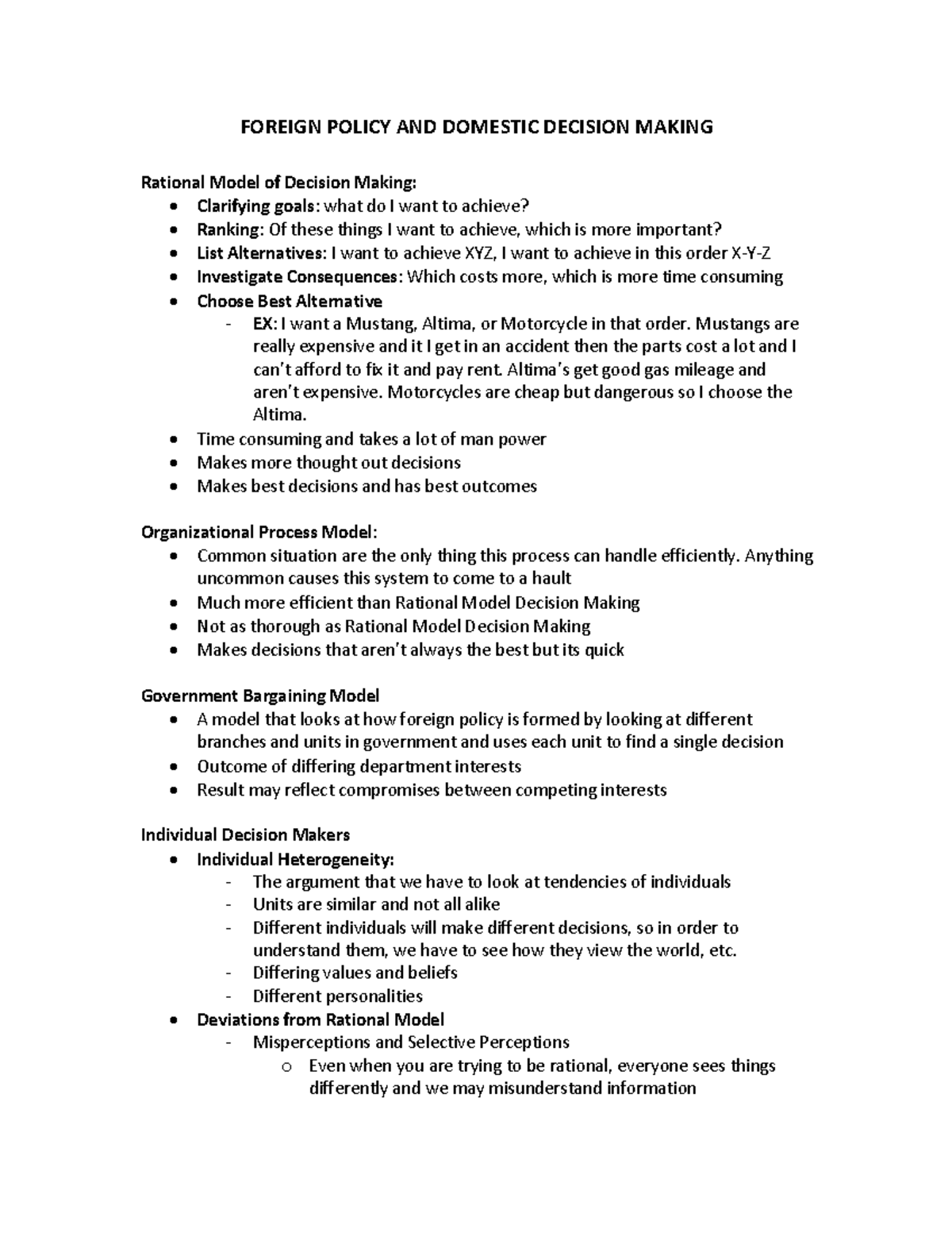 Foreign Policy AND Domestic Decision Making Notes - FOREIGN POLICY AND ...