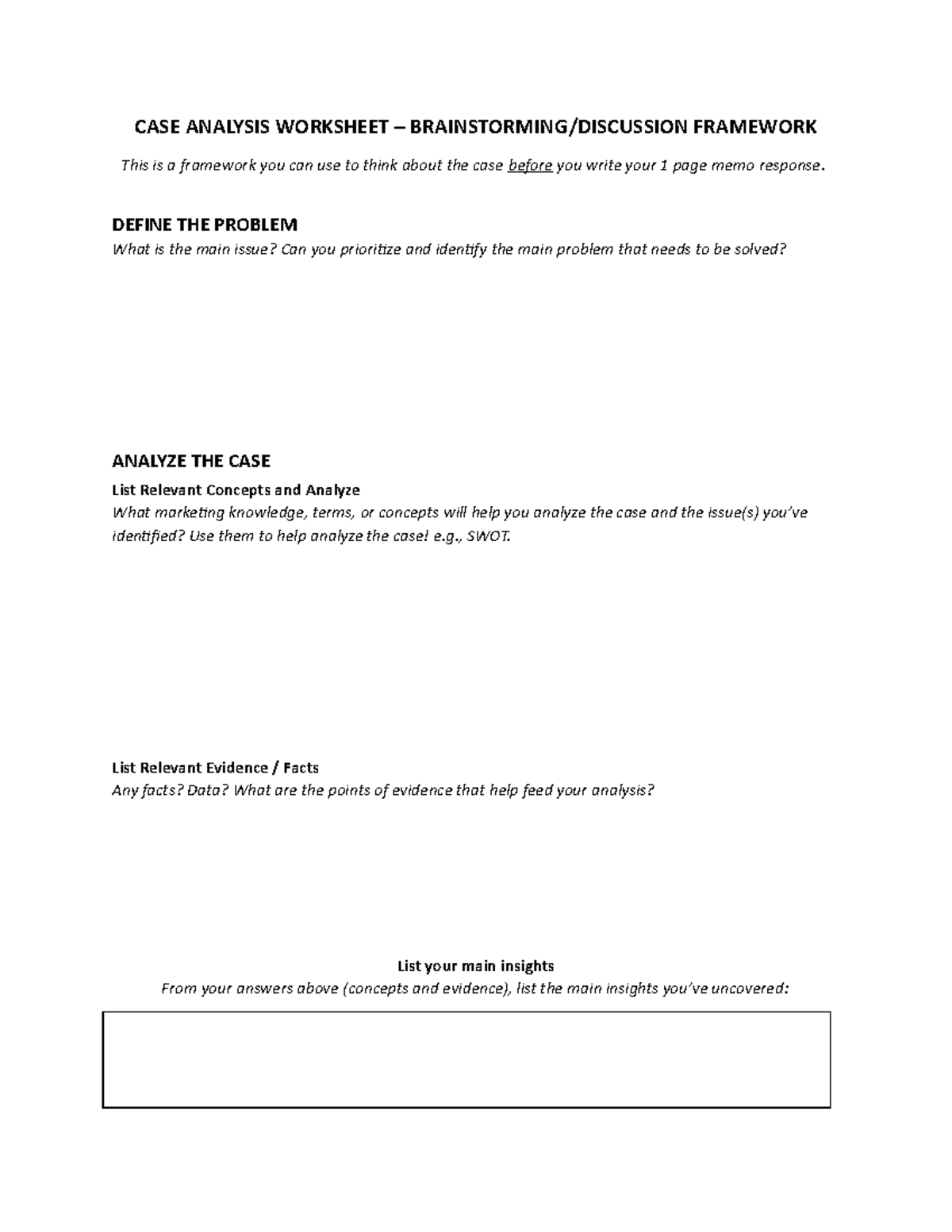 Case Analysis - Discussion and Brainstorming Worksheet - CASE ANALYSIS ...