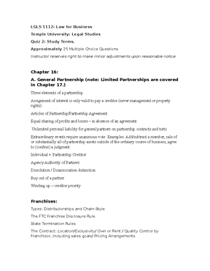 LGLS 1112 Quiz 1 2022 Study Terms - LGLS 1112: Law for Business Temple ...