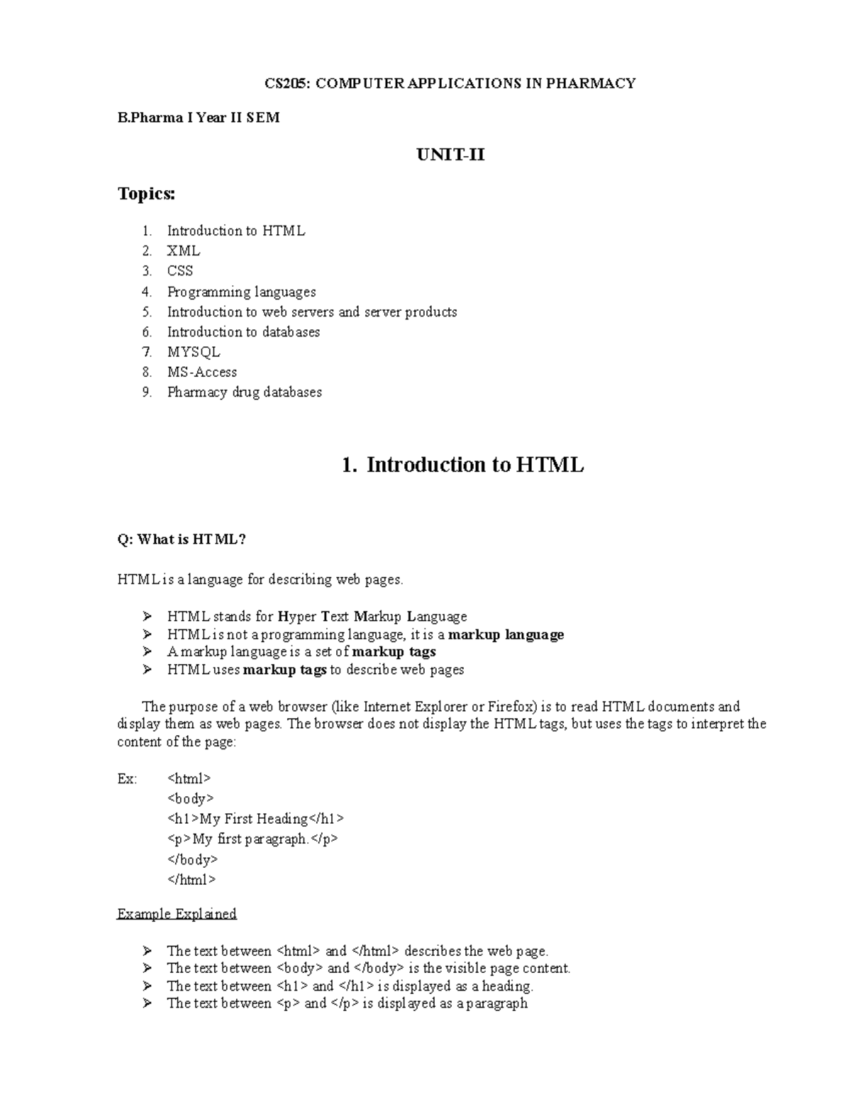 Comp App-Pharmacy Notes - CS205: COMPUTER APPLICATIONS IN PHARMACY B I ...