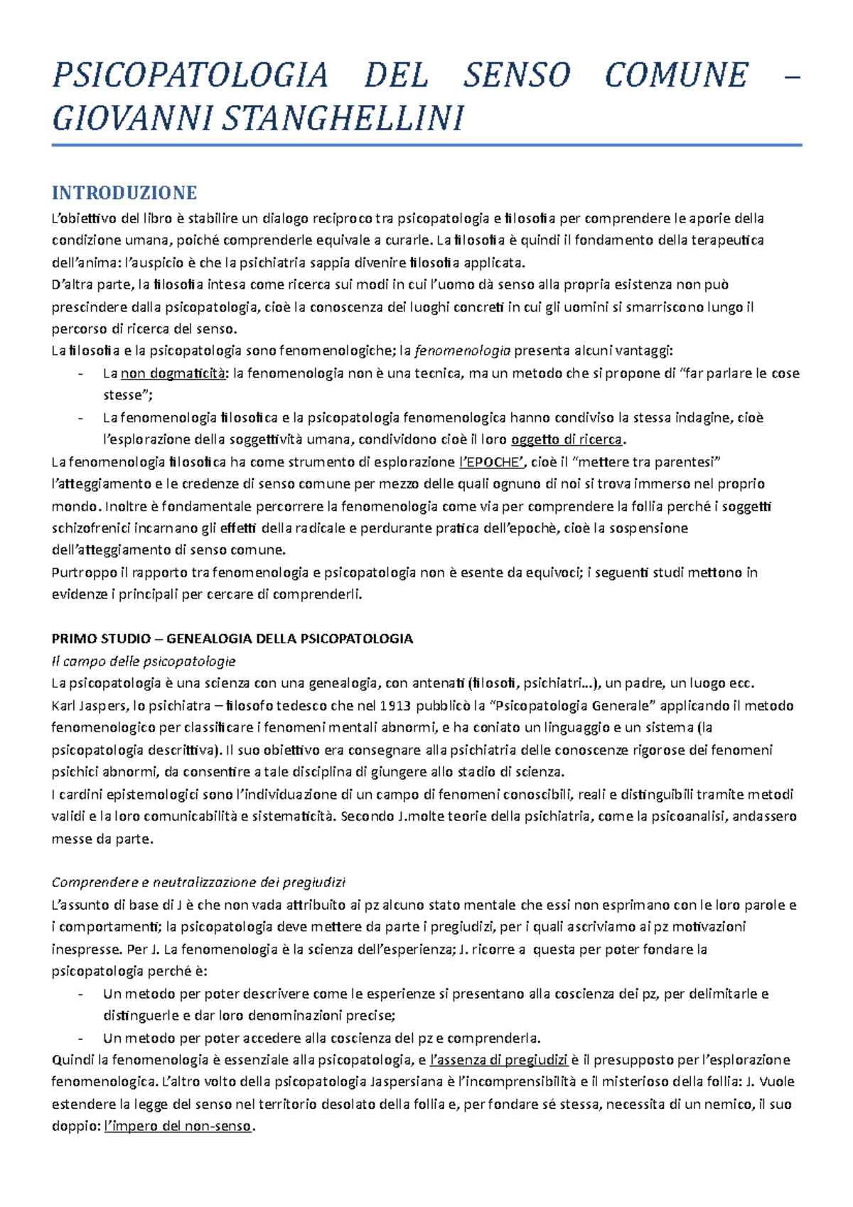 Riassunto di psicopatologia del senso comune stanghellini ...