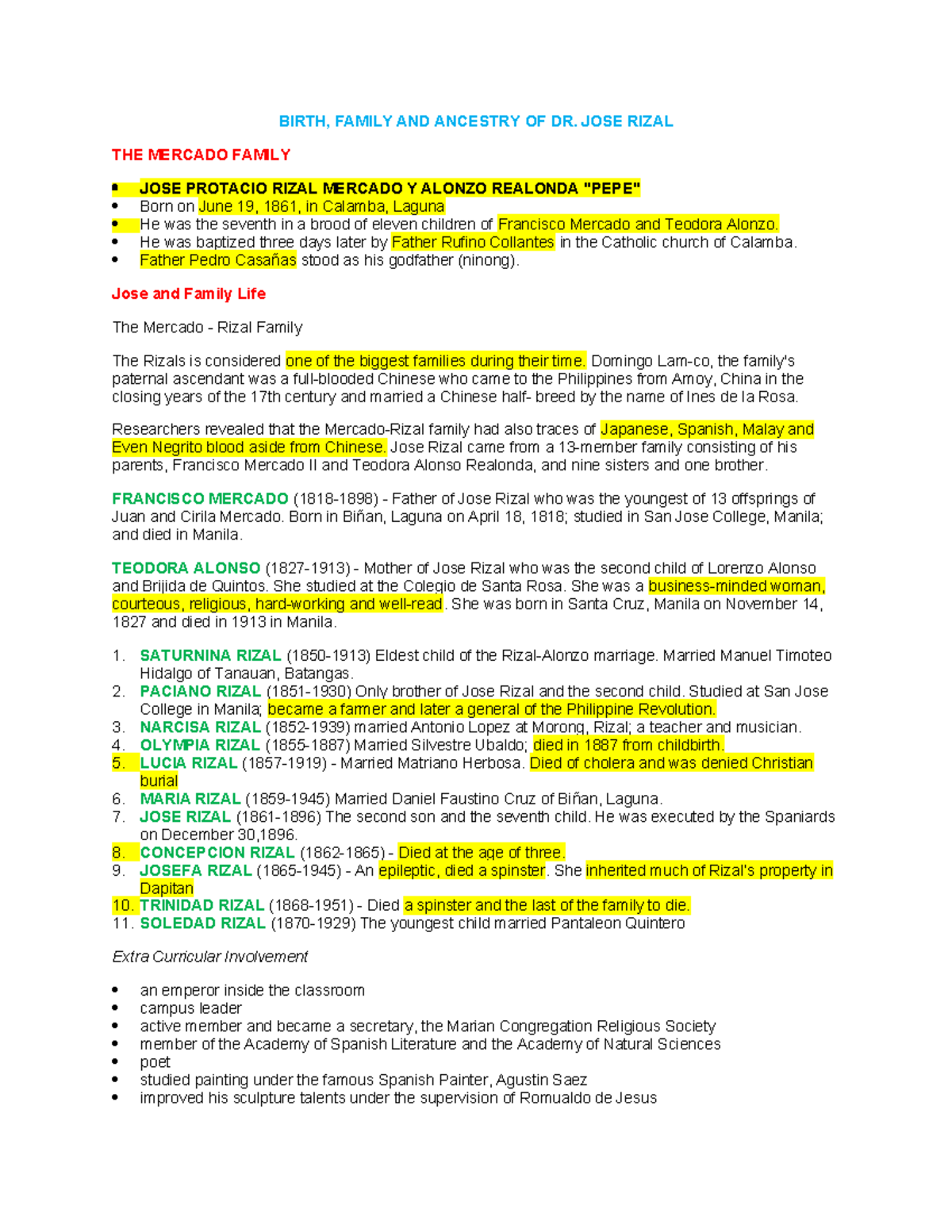 Rizal CHAP3 - BIRTH, FAMILY AND ANCESTRY OF DR. JOSE RIZAL THE MERCADO ...