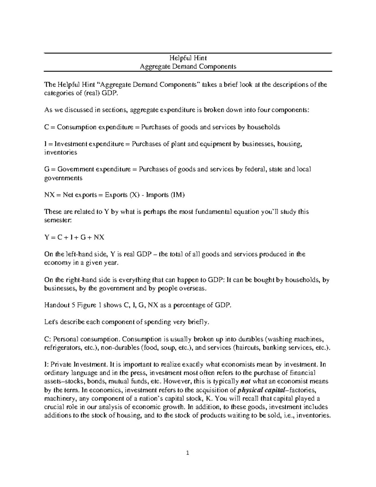 HH+Aggregate+Demand+Components - Helpful Hint Aggregate Demand ...