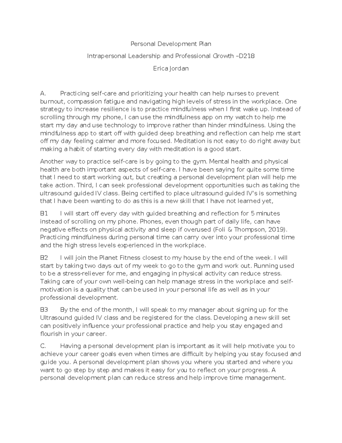 D218 PDP - Personal Development Plan - Personal Development Plan ...