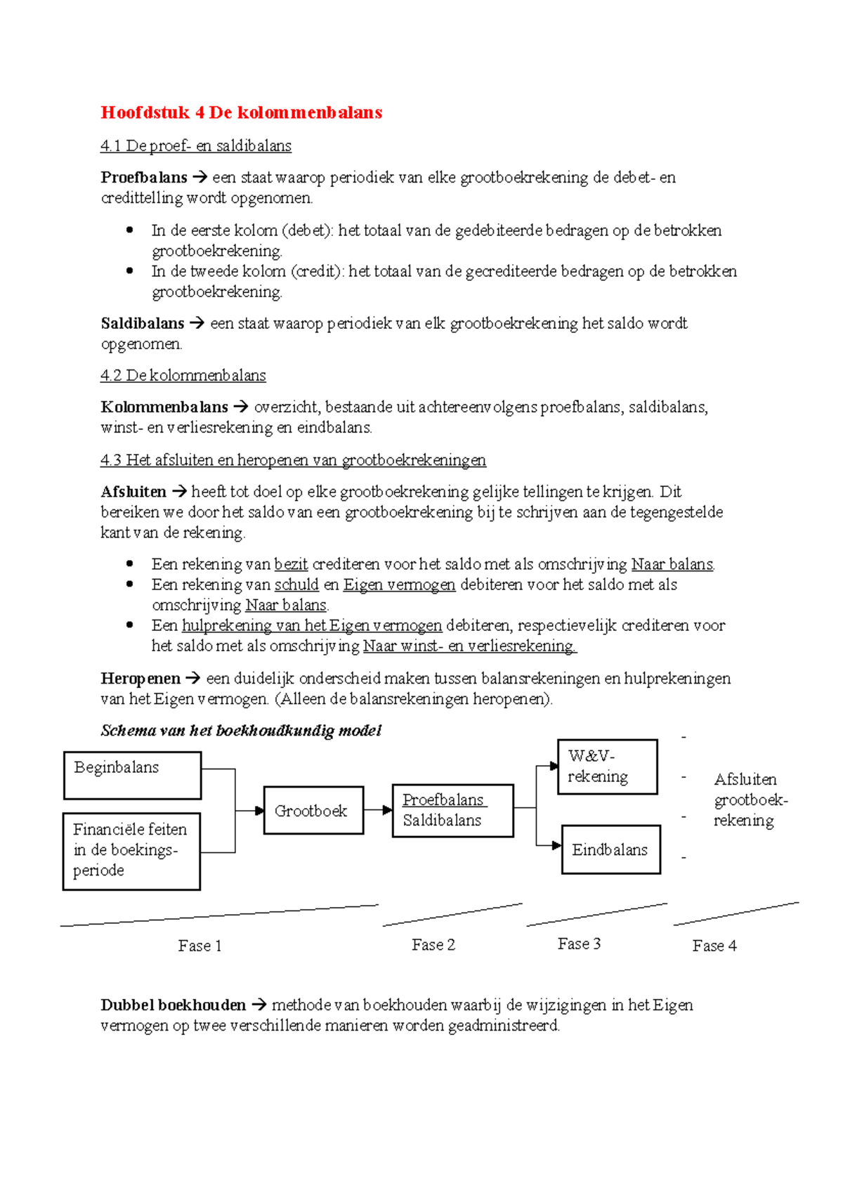 Samenvatting Hoofdstuk 4 - Hoofdstuk 4 De kolommenbalans 4 De proef- en ...