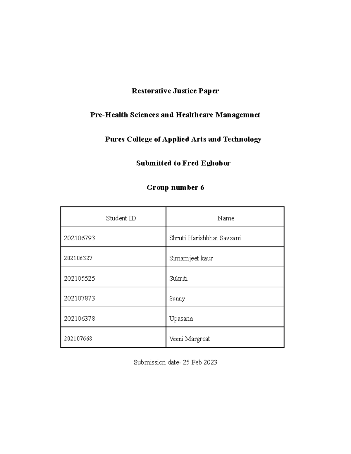 Restorative Justice Paper by group 6 - Restorative Justice Paper Pre ...
