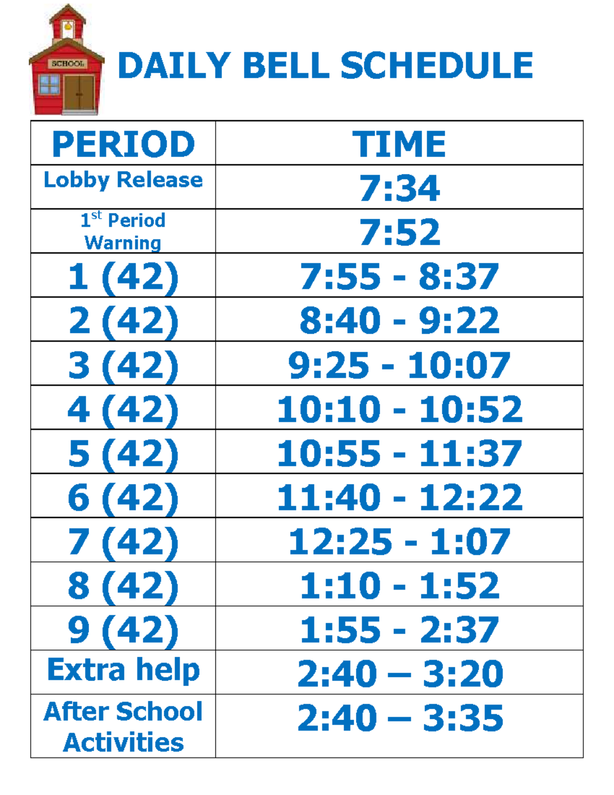 Bell schedule - Hi peolpel - DAILY BELL SCHEDULE PERIOD TIME Lobby ...