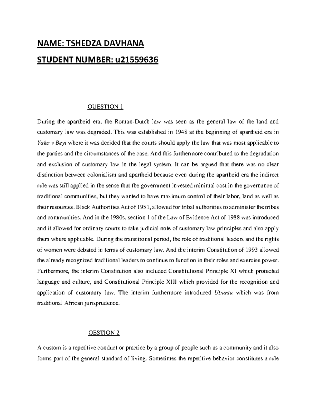 Davhana TV u21559636 (RPR Semester TEST) - NAME: TSHEDZA DAVHANA ...