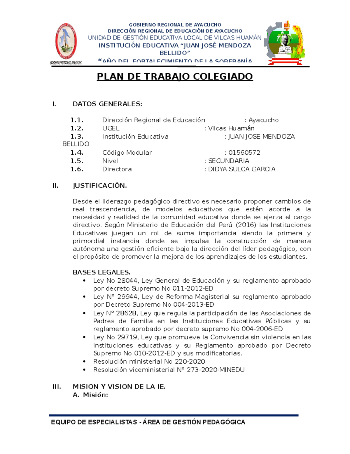 PLAN DE Trabajo Colegiado JJMB Iiibim - PLAN DE TRABAJO COLEGIADO I ...