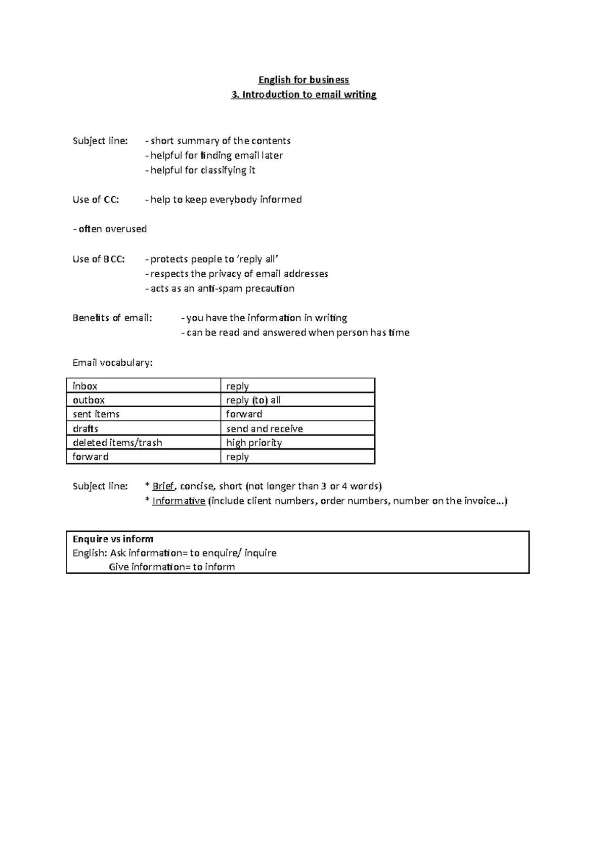 English for business 3. Introduction to email writing - English for ...