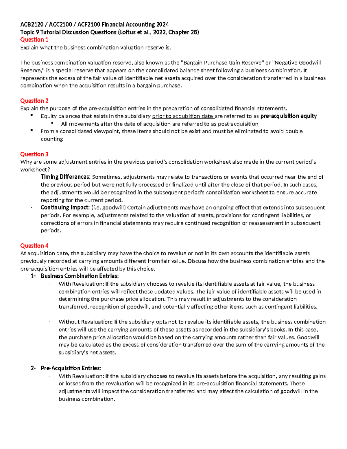 Tutorial Fin ACC week 9 - SELF - ACB2120 / ACC2100 / ACF2100 Financial ...