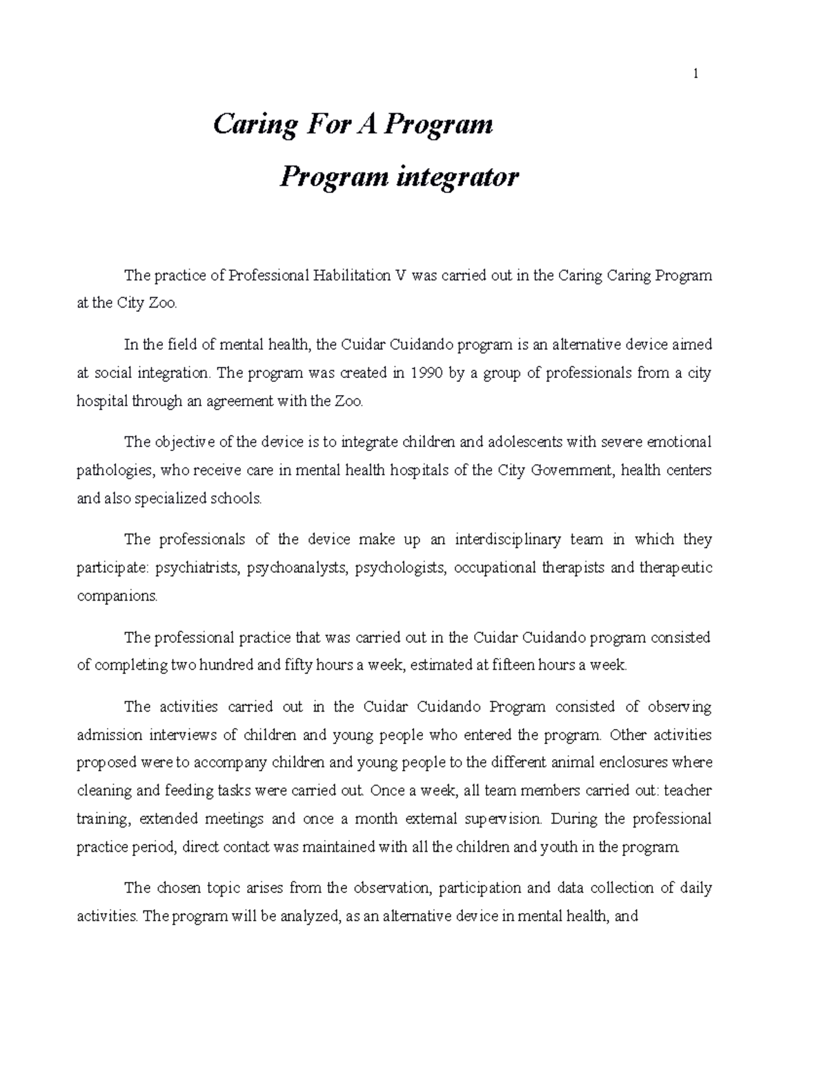 Caring For Program integrator - 1 Caring For A Program Program ...