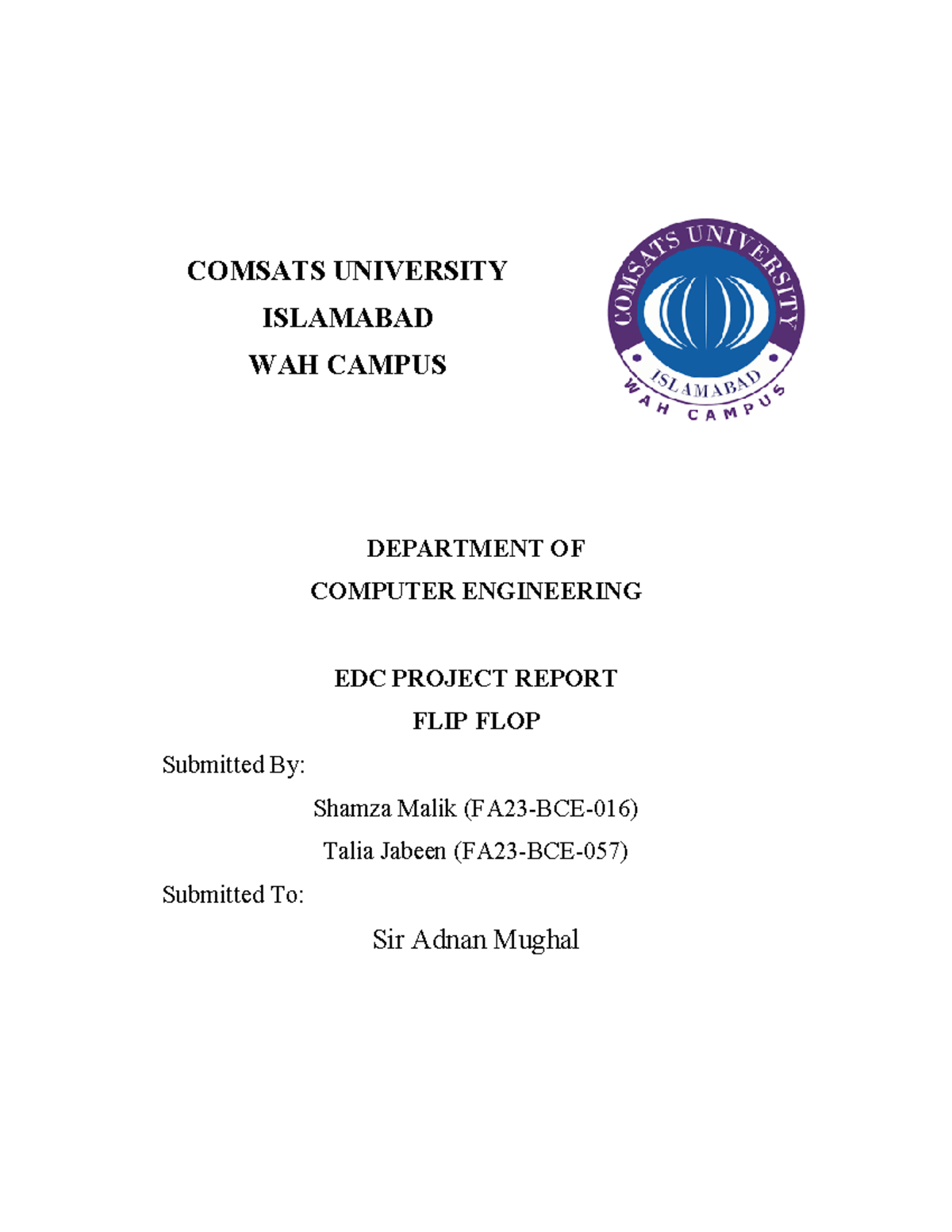EDC Project - edc - COMSATS UNIVERSITY ISLAMABAD WAH CAMPUS DEPARTMENT ...