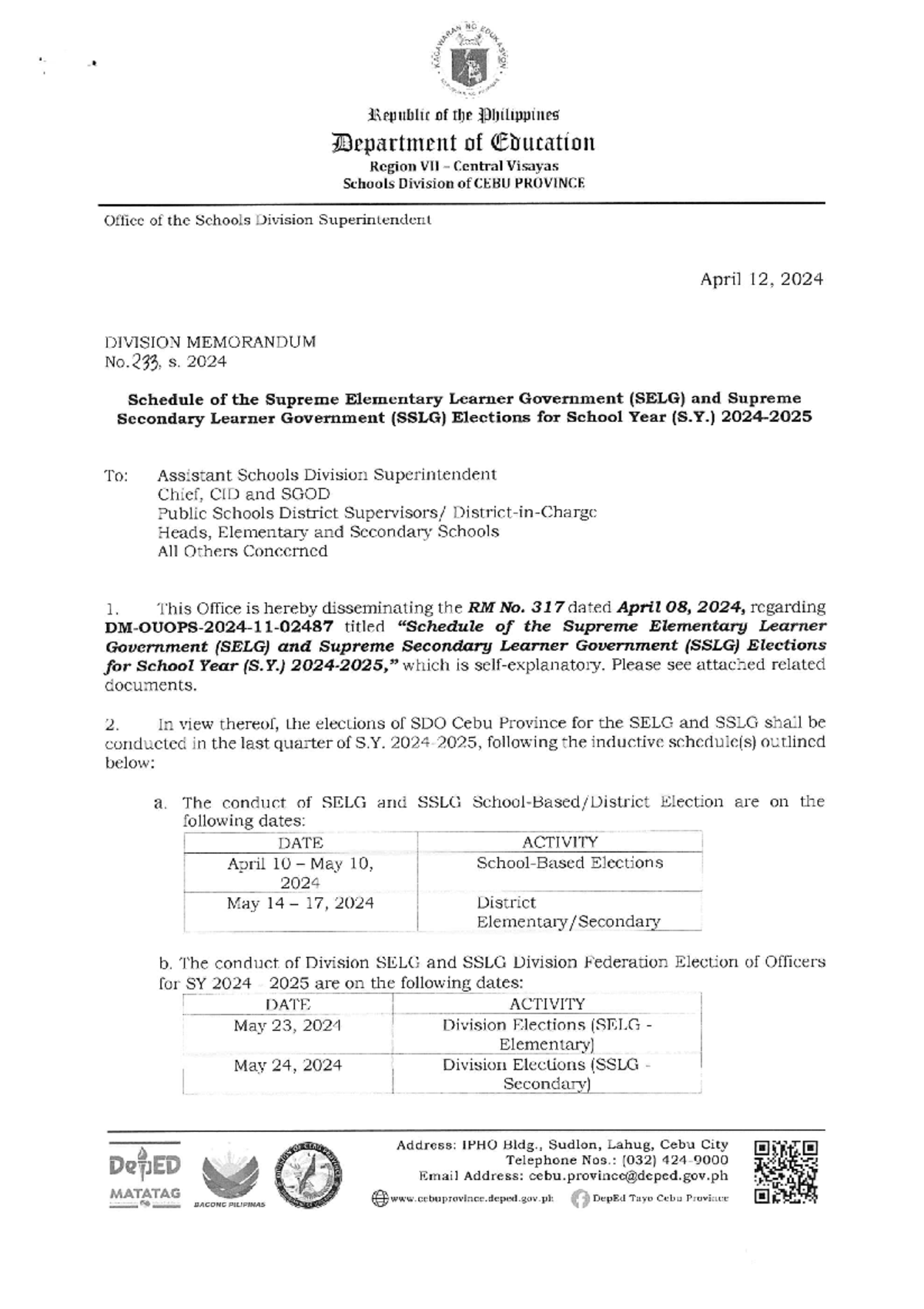 Deped memo in Cebu province - Business man - Studocu