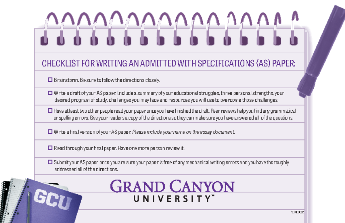 Accepted with Specifications Essay Requirements - CHECKLIST FOR WRITING ...