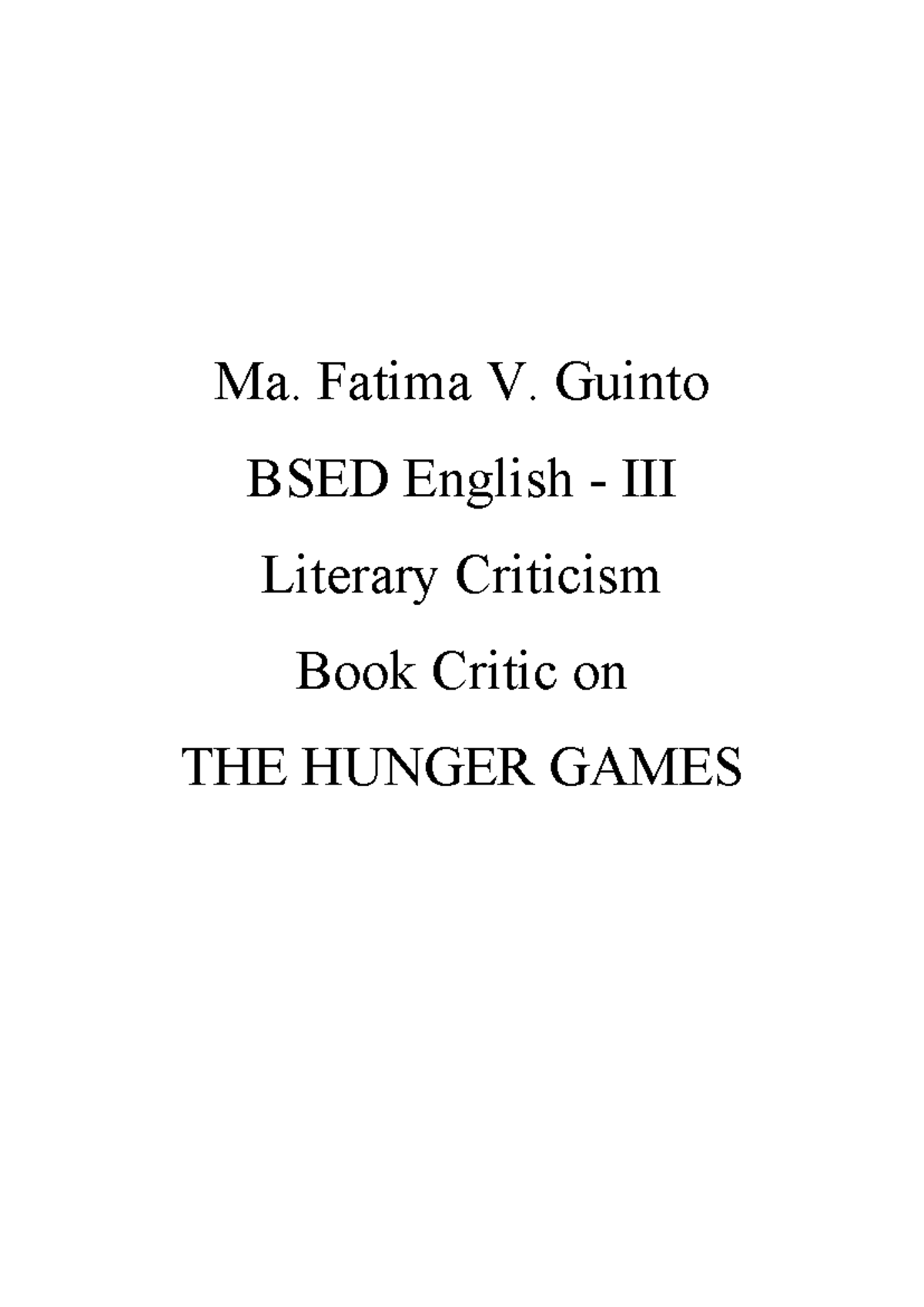 Literary Criticism - A book review - Ma. Fatima V. Guinto BSED English ...