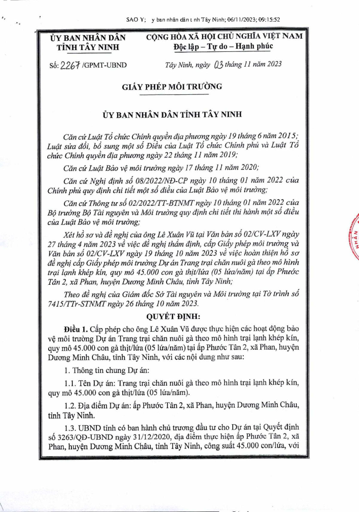2267-qd-2023 signed - hem - UY BAN NHAN DAN CQNG HOA XA HQI CHU NGHIA VIET NAM TiNH TAY NINH Di ...