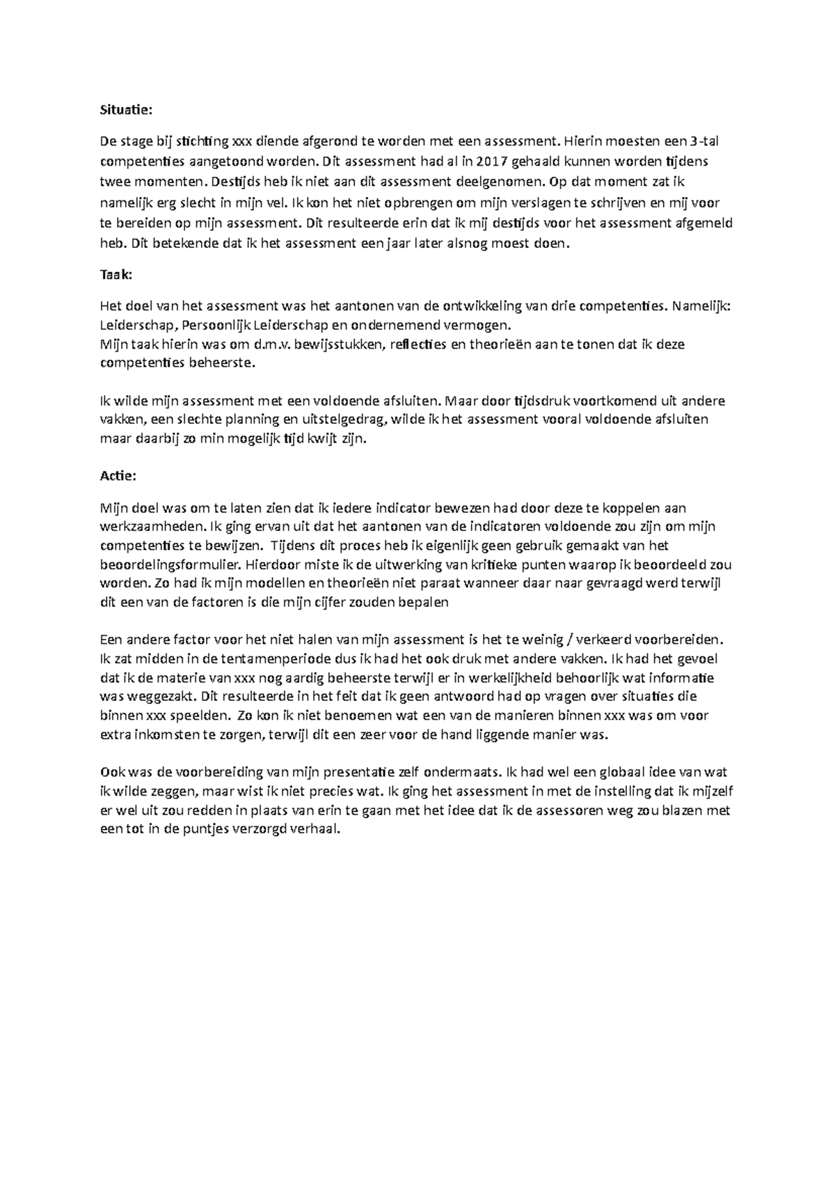 Voorbeeld Reflectie Starr + Korthagen - Situatie: De stage bij ...