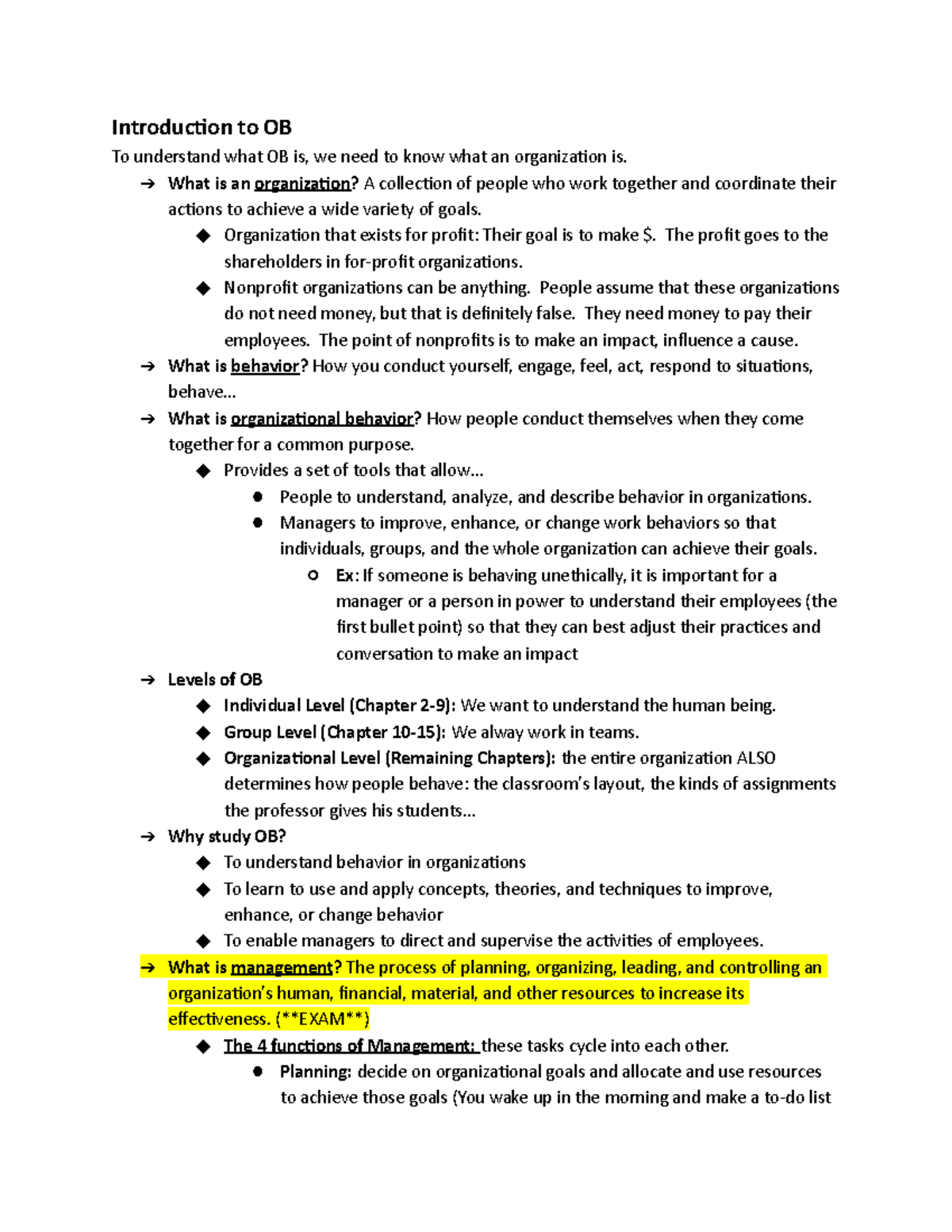BA350 Notes 8 - Probett - Introduction to OB To understand what OB is ...