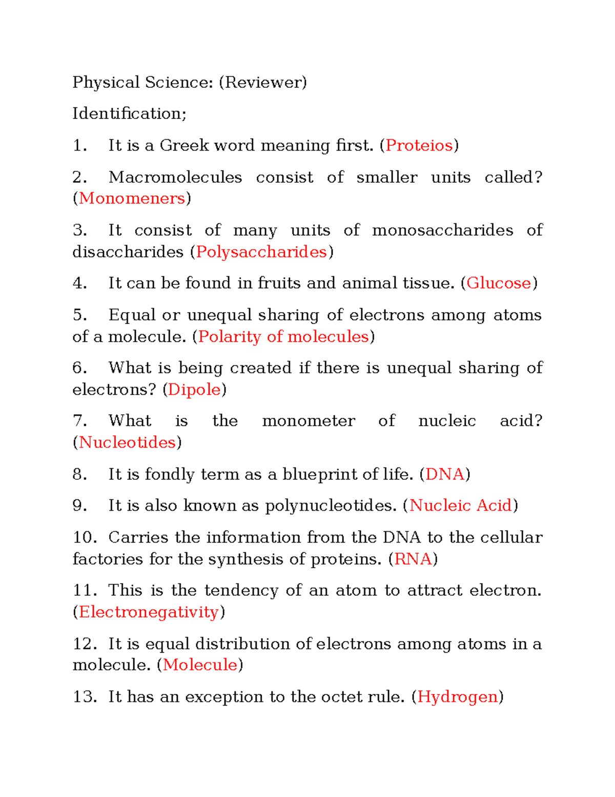 Physical Science Reviewer - Physical Science: (Reviewer) Identification ...