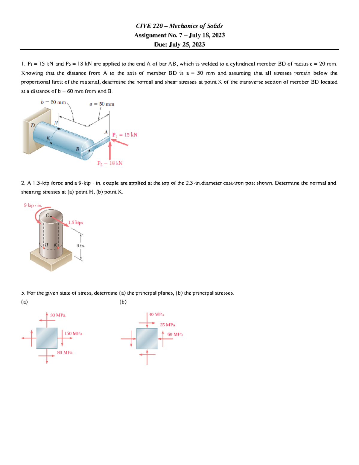Assignment 7 - really good assigment helps a lot - CIVE 220 – Mechanics of Solids Assignment No ...